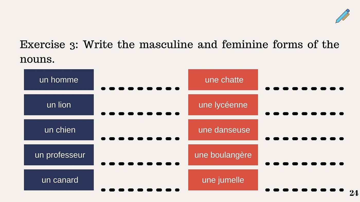 Masculine And Feminine Nouns In French With Examples