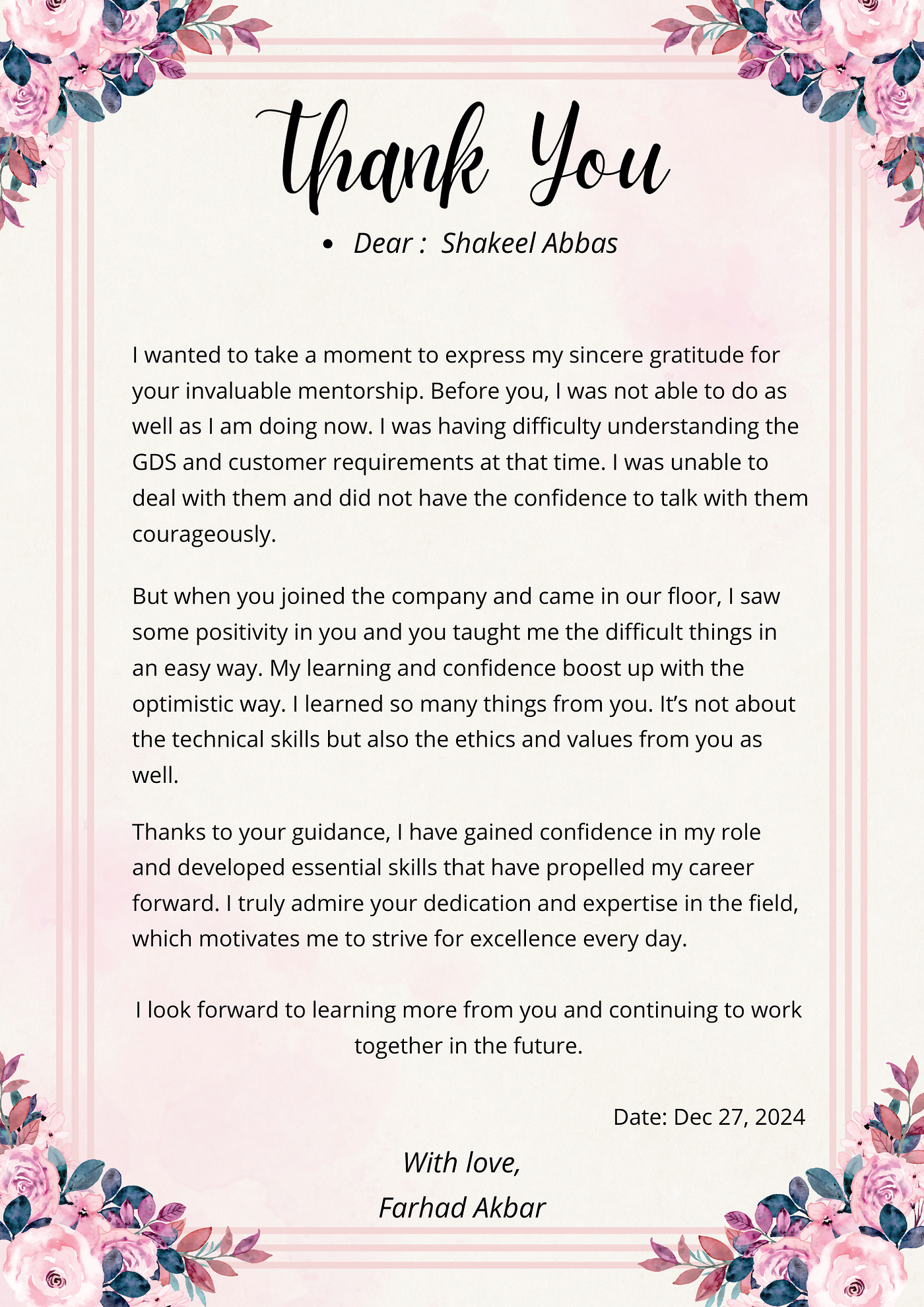 Thank You Letter To Mentor Teacher