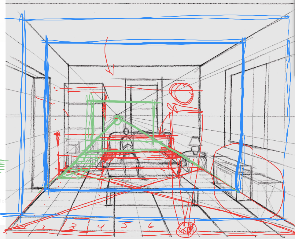 One Point Perspective Drawing Interior