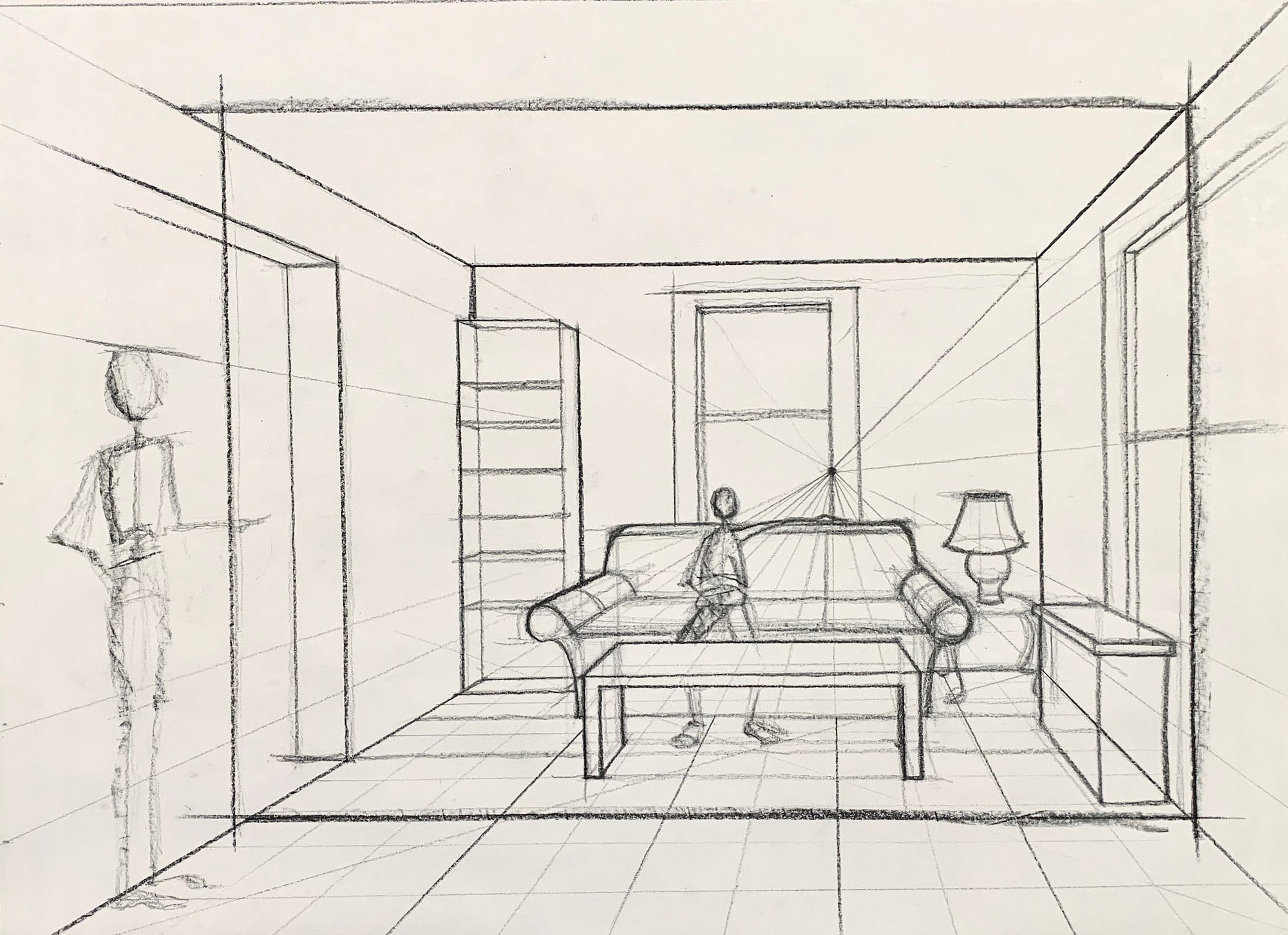 One Point Perspective Drawing Interior