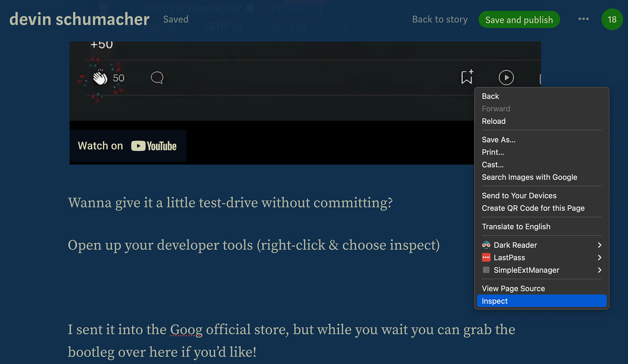 SERP - Medium Clapper Chrome Extension