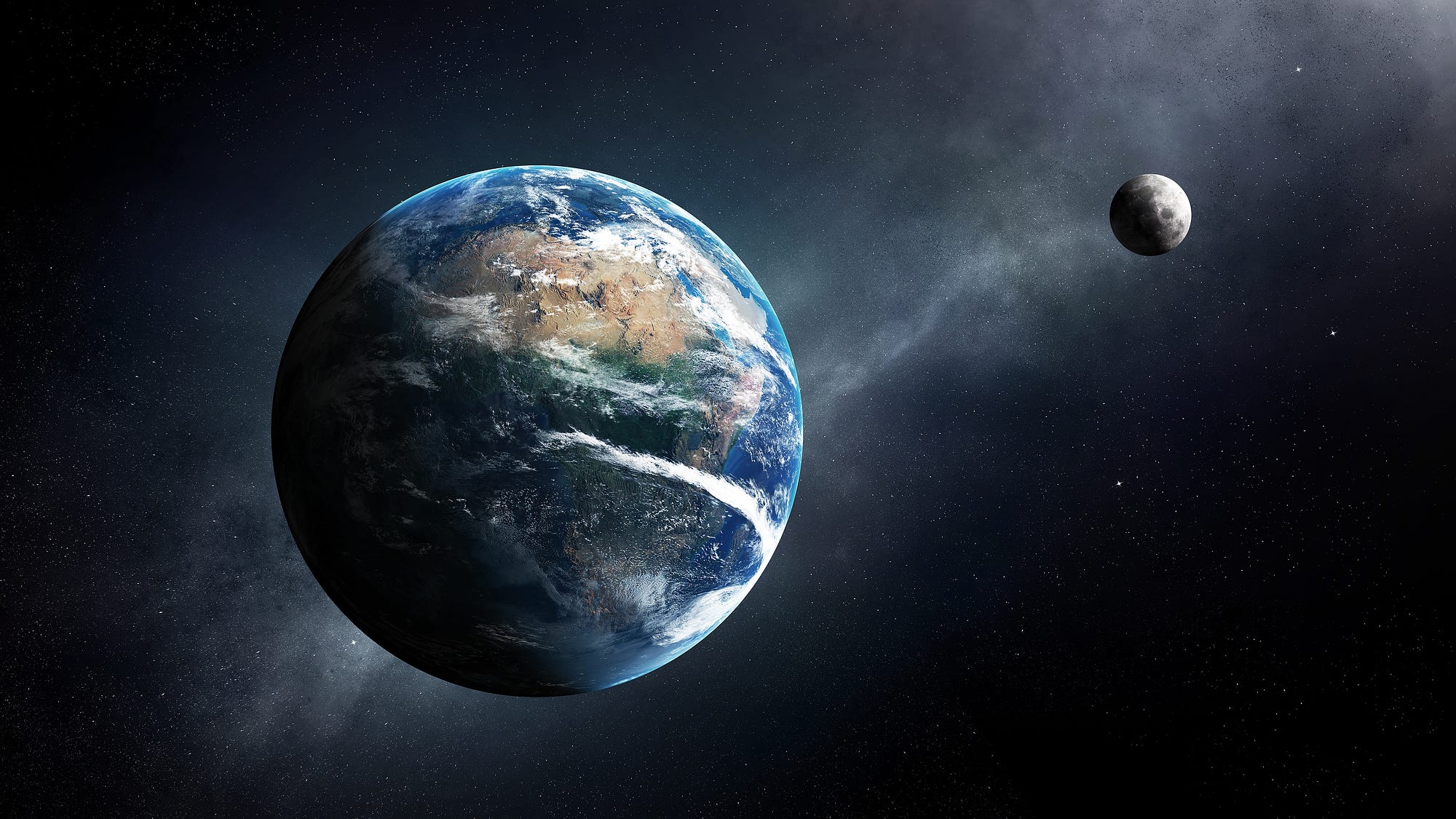 Earth In Space With Moon