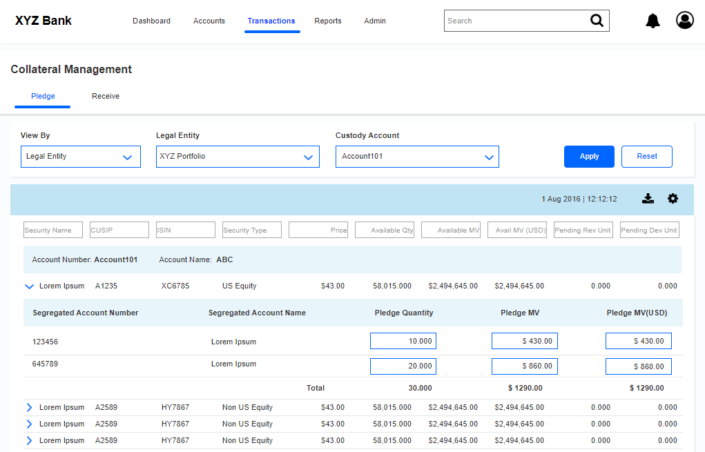 Collateral Management Payment Screen Collateral Management Nobusoft