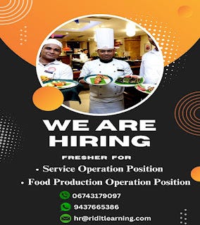 We Are Hiring: Freshers for Service and Food Production Operation ...