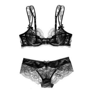 Women Black Lace Cage Lingerie Set - Curto - Medium