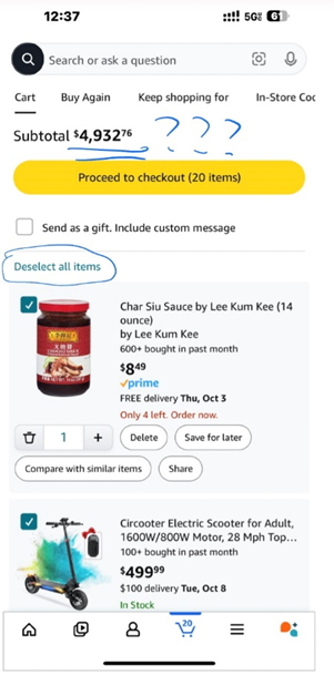 Improvement on shopping cart interface of Amazon Shopping application ...