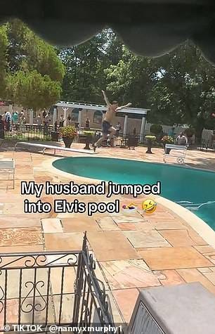 Shocking moment tourist jumps into Elvis Presley’s swimming pool at ...