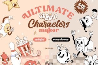 Groovy Retro Characters Maker Bundle Printable Illustrations | by ...