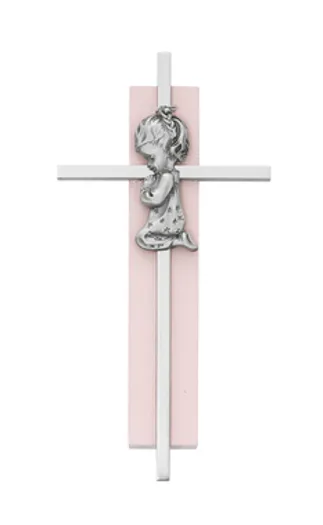 6" SILVER CROSS ON PINK WOOD - Gloriousproductonline - Medium