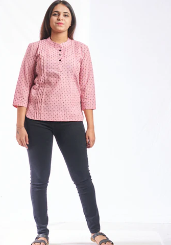 Get The Trendy Side Button Top Ikat Print - Niyatee - Medium