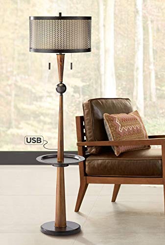 Hunter Rustic Farmhouse Vintage Floor Lamp with Tray Table and USB Port ...