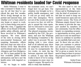 Whitman residents lauded for COVID response | by Justin Evans | Medium