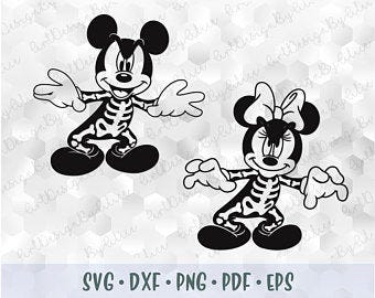Svg png Mickey Minnie Mouse Skeleton Halloween Ears Head Bones Layered ...