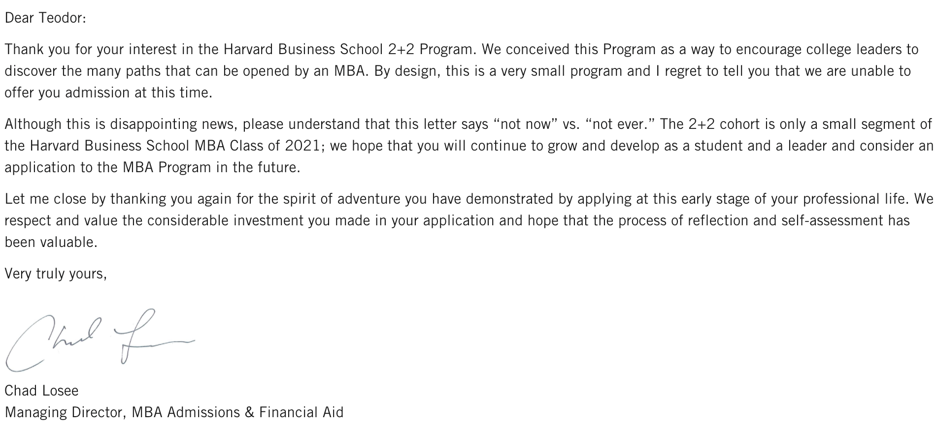 Stanford Rejection Letter