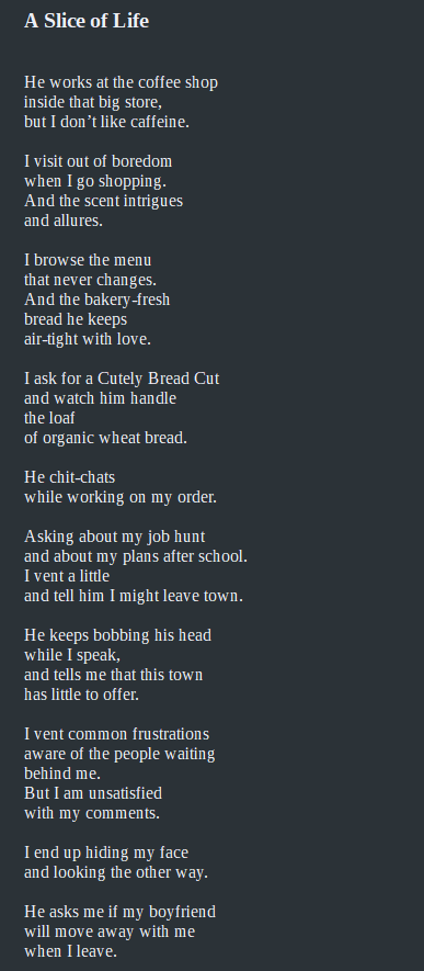 A Slice of Life. He works at the coffee shop inside that… | by Bohemian ...