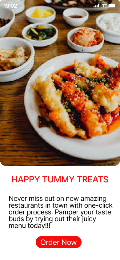 PROMOTIONAL SCREEN FOR HAPPY TUMMY FOOD APP Never miss out on new ...
