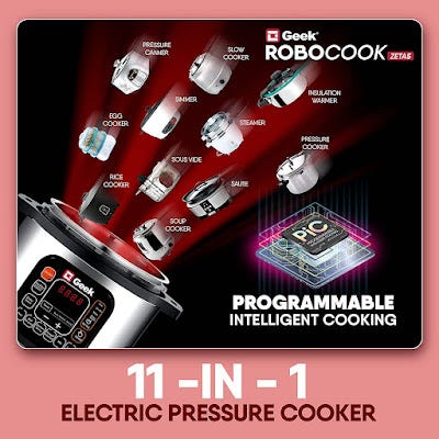 Geek Robocook Zeta 5 liter Electric Pressure Cooker with NS Pot, Black ...