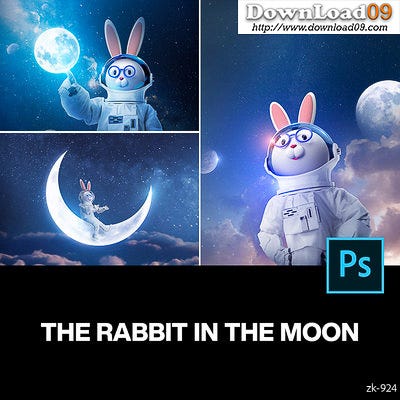 17 cartoon moon rabbit astronaut moon universe rabbit mid-autumn ...