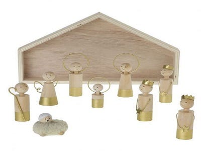 NATIVITY SCENE “ THE MANGER” | GOLD-DIPPED WOOD - Lifestyleanara - Medium
