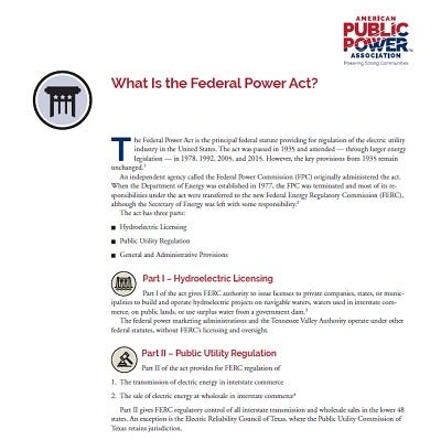Report Available: New APPA Primer on the Federal Power Act | by CMUA ...