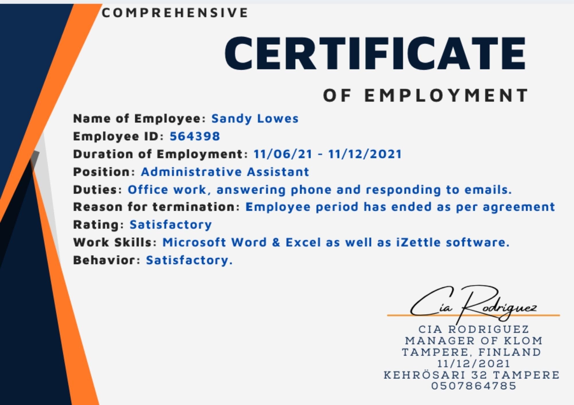 40 Best Certificate Of Employment Samples Free бђ 58 Off
