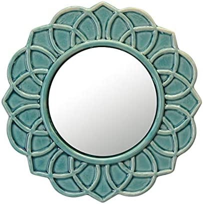 Stonebriar Decorative 9" Turquoise Round Floral Ceramic Accent Wall ...