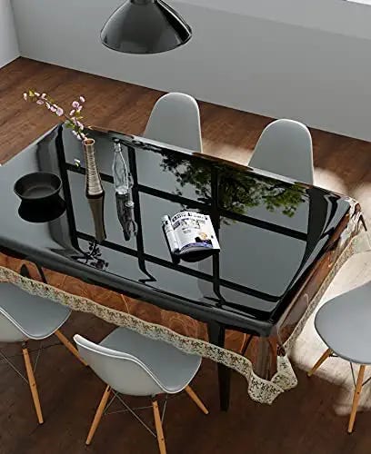 Clasiko 6 Seater Dining Table Cover Transparent with Golden Lace; Size ...