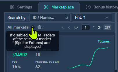Market filter in Copy Trading - Finandy - Exchange & Trading terminal ...