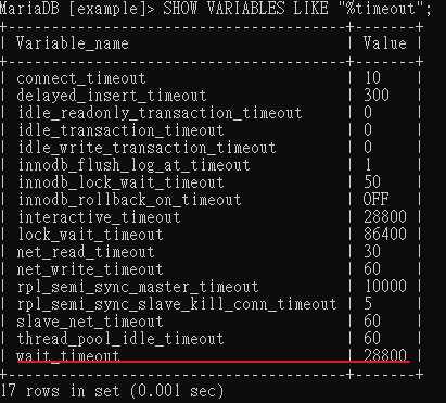 【MariaDB 】1–4: wait timeout 設定. 前面幾篇介紹了資料庫的連線方式，而在資料庫連線中，有一個很重要的參數—wait…… | by Jyun | Medium