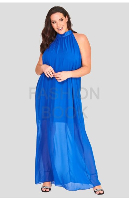 HIGH-NECK CHIFFON MAXI DRESS (blue color) - Alpha P - Medium