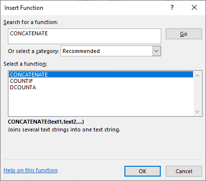 Combining values in Excel using the CONCATENATE() text function: A ...