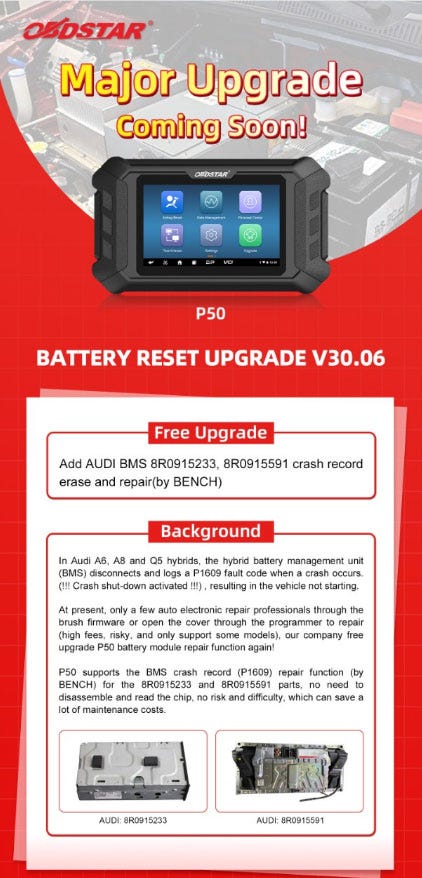 OBDSTAR P50 Audi A6/A8/Q5 BMS Battery Reset Upgrade V30.06 | by ...