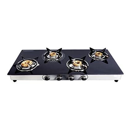 Surya Flame Supreme 4 Burners Stainsteel Glass Top LPG Gas Stove (Chula ...