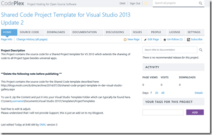 Shared Project Template Quellcode auf Codeplex | by DanielMeixner | Medium