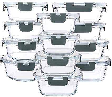 24-Piece Glass Food Storage Containers with Upgraded Snap Locking Lids ...