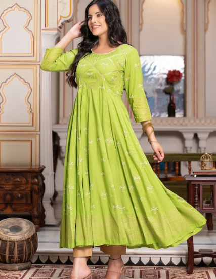 “Floral Printed Round Neck Anarkali Kurta: A Blossom of Elegance and ...