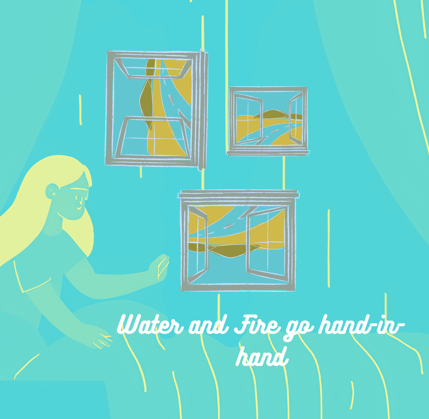Water And Fire Hand-In -Hand. In the dance of elements of water and ...