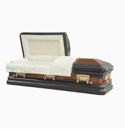 “Honor their journey with a custom-crafted wooden coffin, featuring a ...