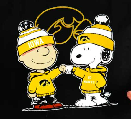 Snoopy and Woodstock Iowa Hawkeyes go Hawks - Feb Etee Clothing - Medium