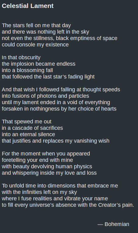 Celestial Lament. The stars fell on me that day and there… | by ...