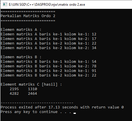 Program Perkalian Matriks Ordo 2x2 dengan Array | by najwa naura | Medium