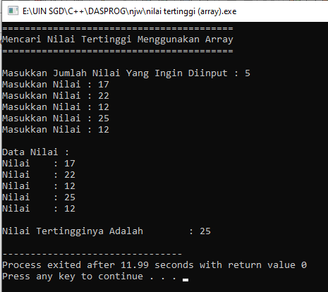 Program Mencari Nilai Tertinggi dengan Array | by najwa naura | Medium