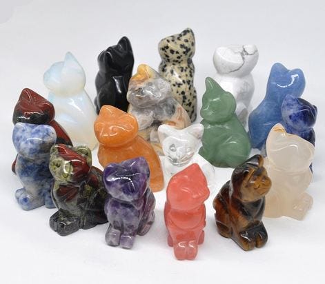 1.5″ Cat Statue Natural Gemstone Carving Healing Crystal Animals ...