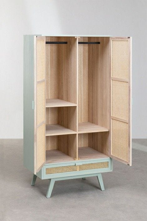Simple teak wood wardrobe with webbing on the doors - CV Aqma Furniture ...