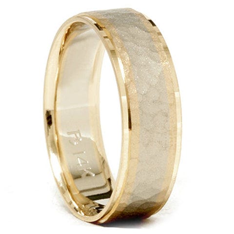 Mens Hammered Gold Wedding Band - Goldia - Medium