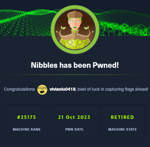 HTB-Nibbles Writeup (OSCP prep). Introduction | by Vivian | Oct, 2023 | Medium
