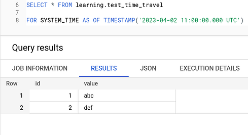 Using BigQuery Time Travel
