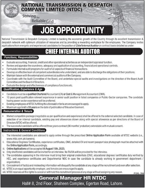 National Transmission & Dispatch Company NTDC Jobs - Startup Pakistan ...