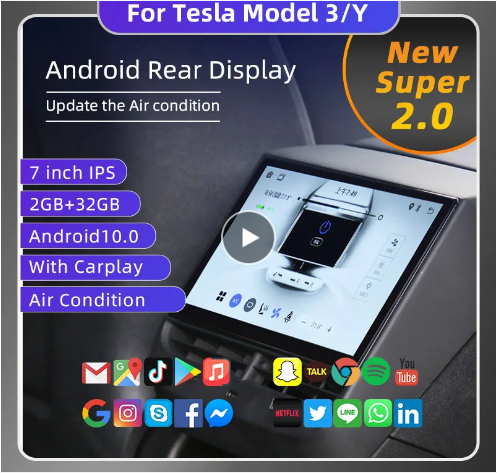 7 Inch IPS Screen Rear Display Panel for Tesla Model 3 Y Android Air ...