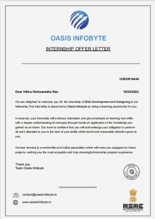 OASIS INFOBYTE INTERNSHIP. Waiting for Web Development Internships… | by Vibha Rao | Medium